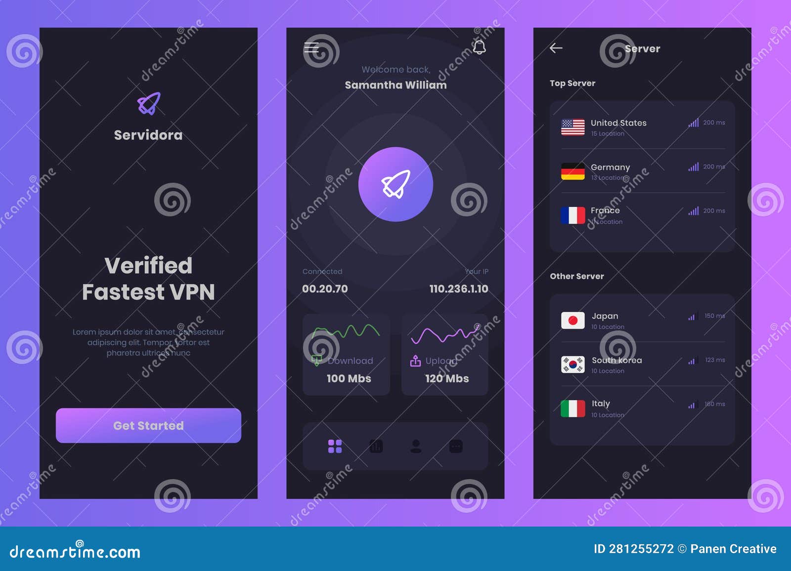 VPN Modern App UI Design stock vector. Illustration of online - 281255272