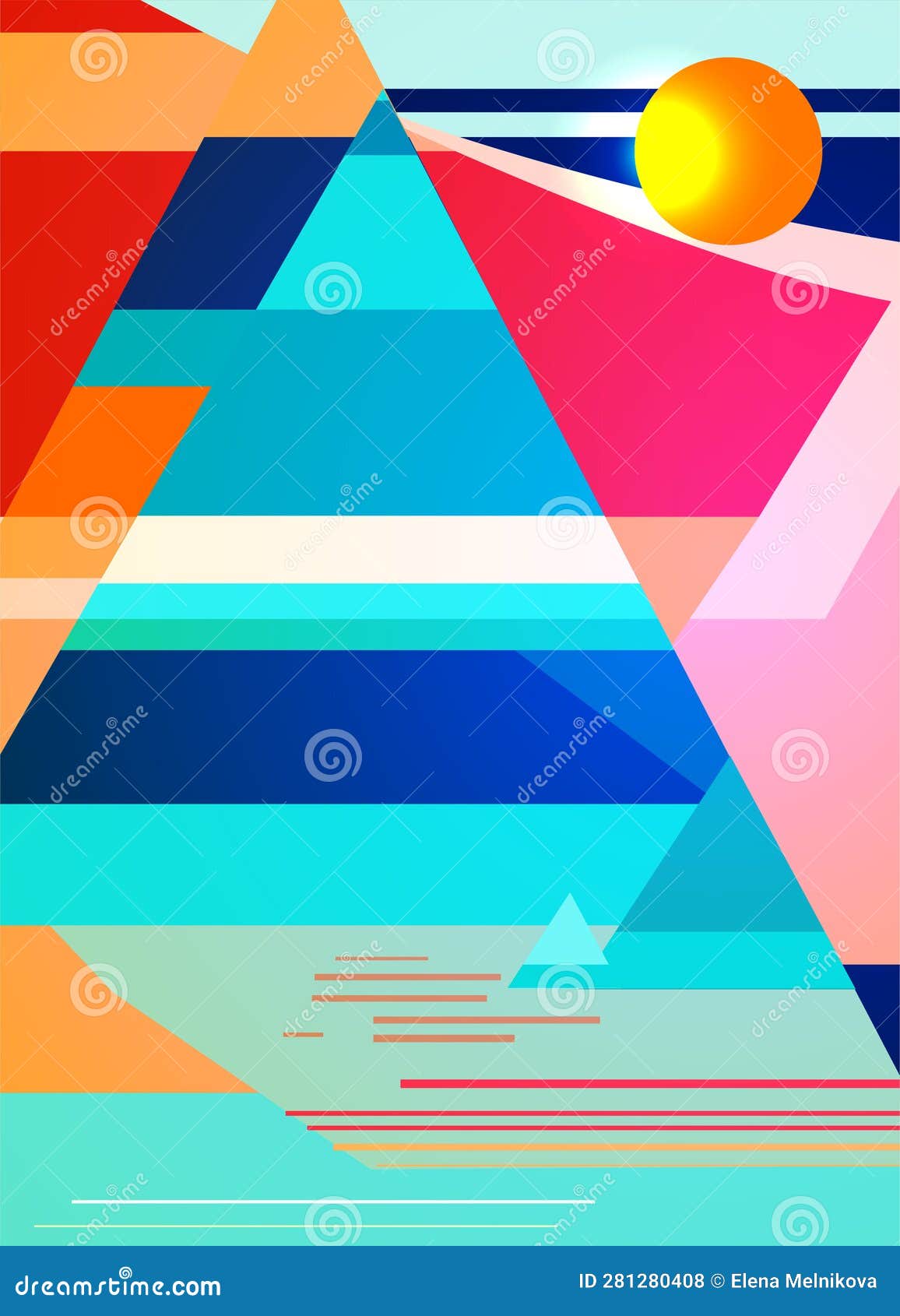 Abstract Geometric Landscape with Sun, Mountains and Sea. Stock Vector ...