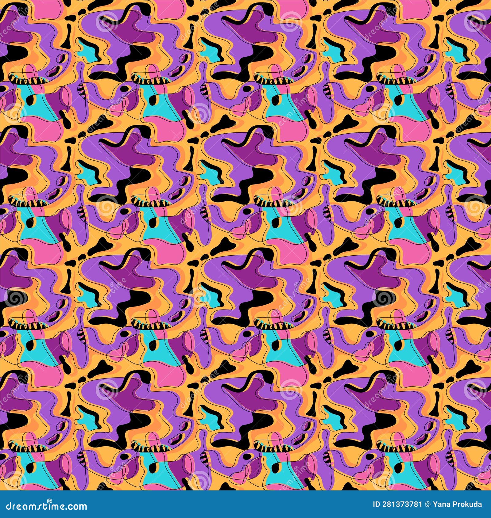 Abstract Surreal Seamless Colorful Artwork with Hand Drawn Patterns ...