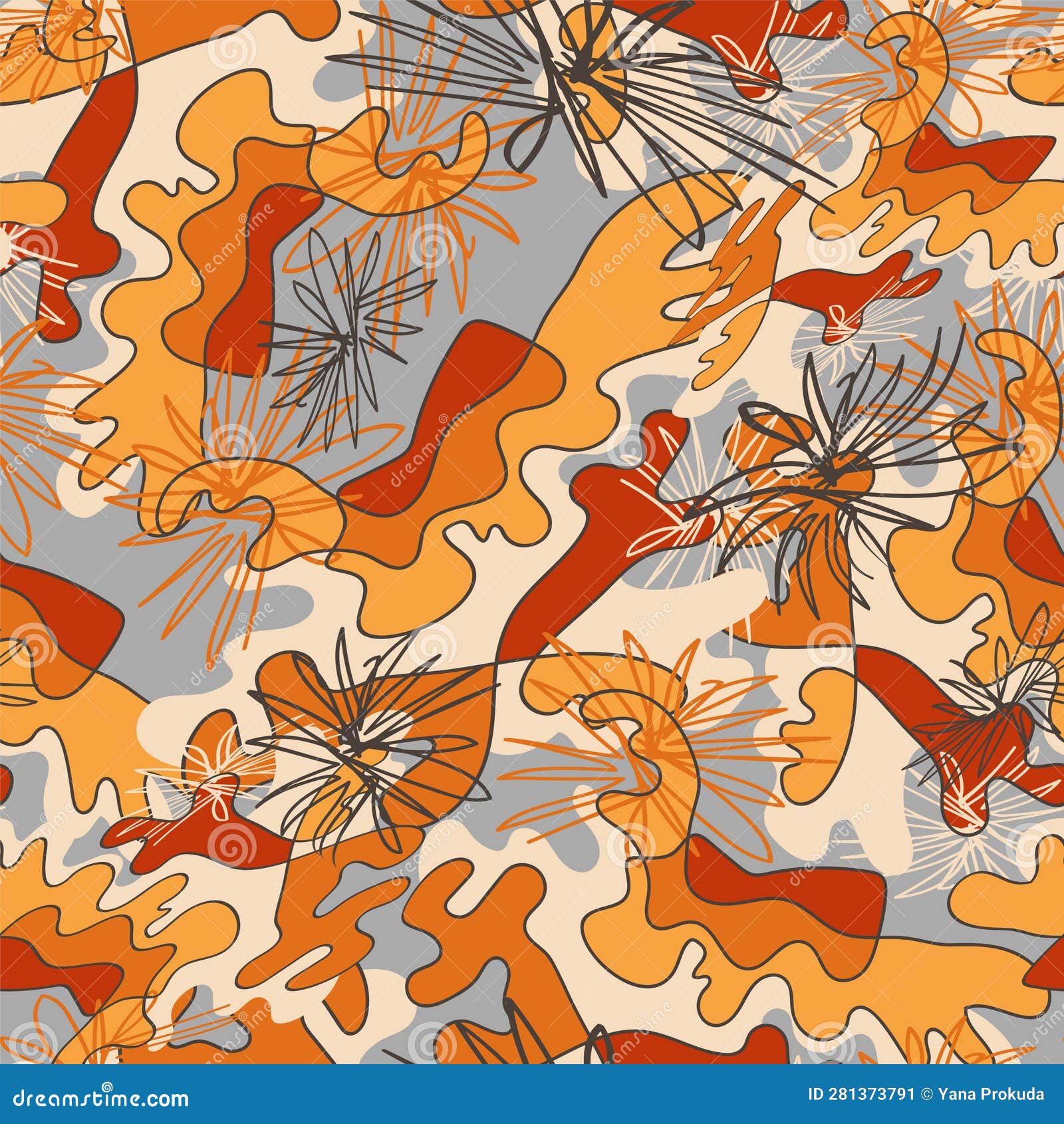 Abstract Surreal Seamless Colorful Artwork with Hand Drawn Patterns ...