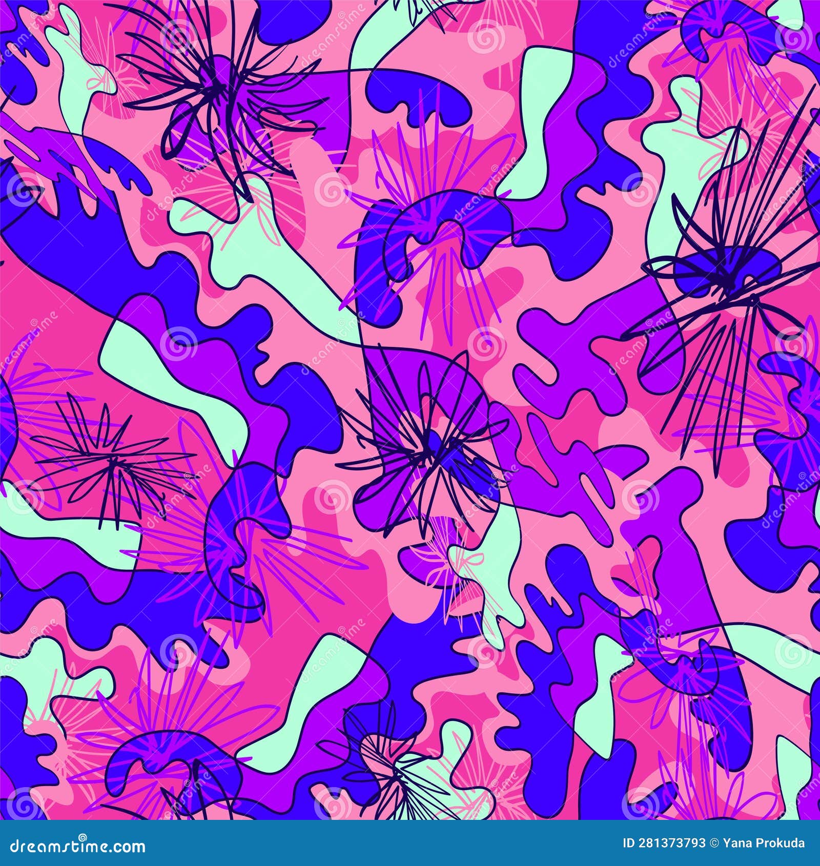 Abstract Surreal Seamless Colorful Artwork with Hand Drawn Patterns ...