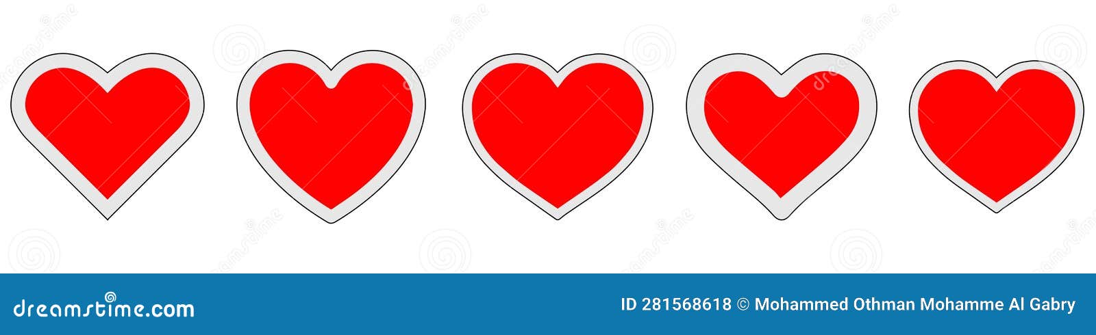 Horizontal Set for Red Hearts. Ink Brush Heart. Hearts Symbols. Heart ...