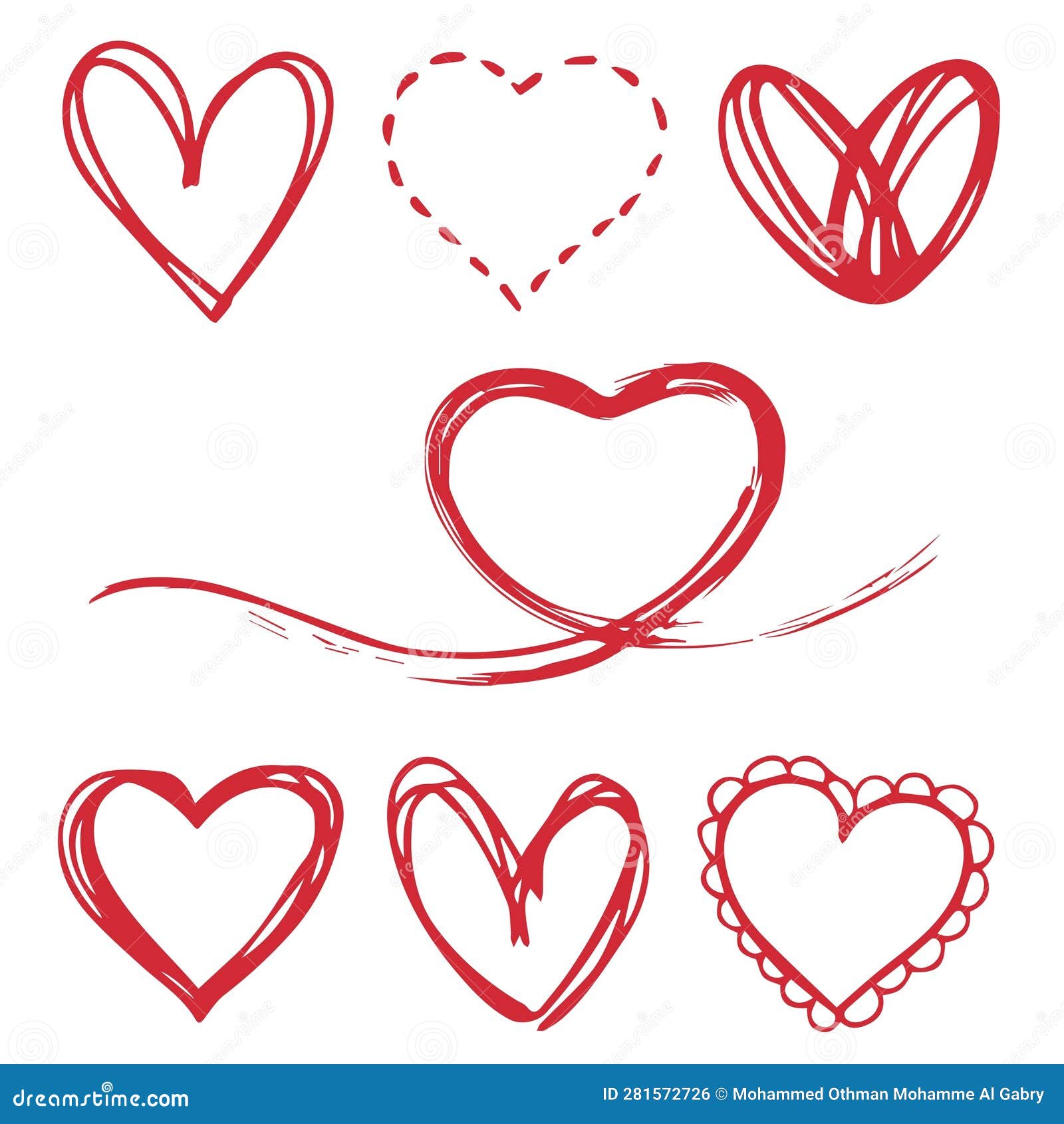 Set for Hearts. Ink Brush Heart. Hearts Symbols. Heart Icon. Lovers ...