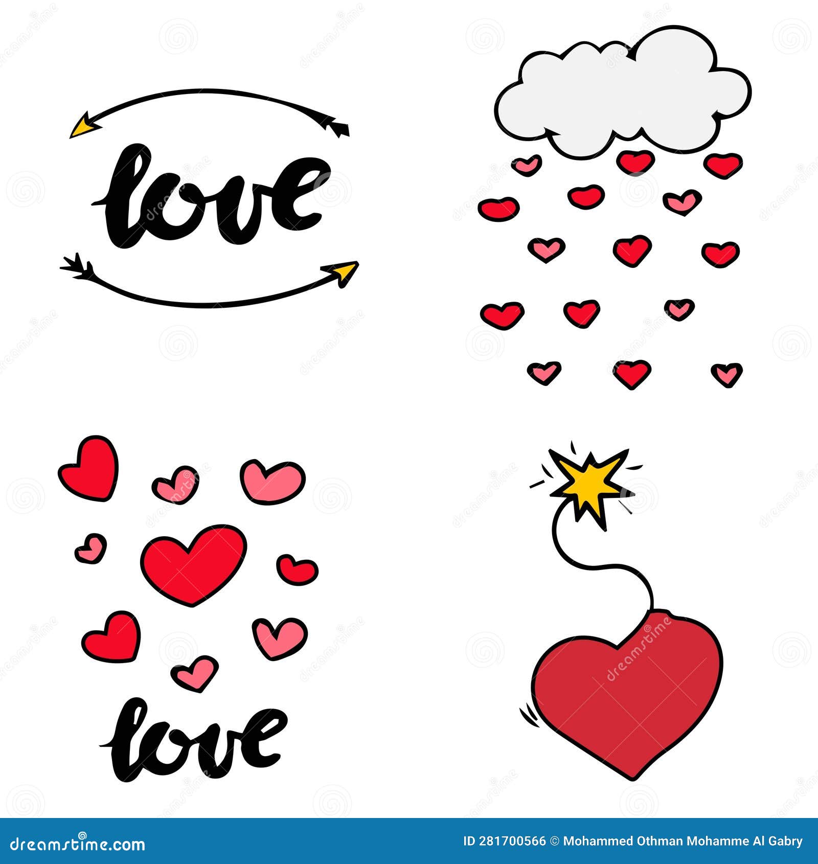 Set for Red Hearts. Ink Brush Heart. Hearts Symbols. Heart Icon. Lovers ...