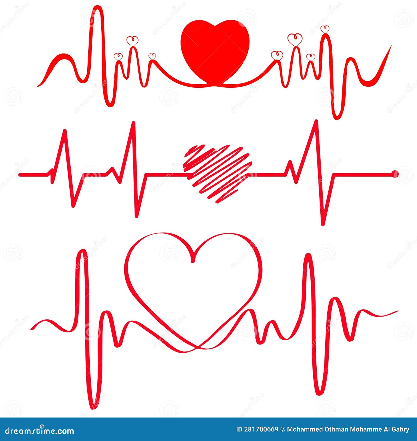 Horizontal Set for Heart Beat Hearts. Ink Brush Heartbeat Heart. Hearts ...