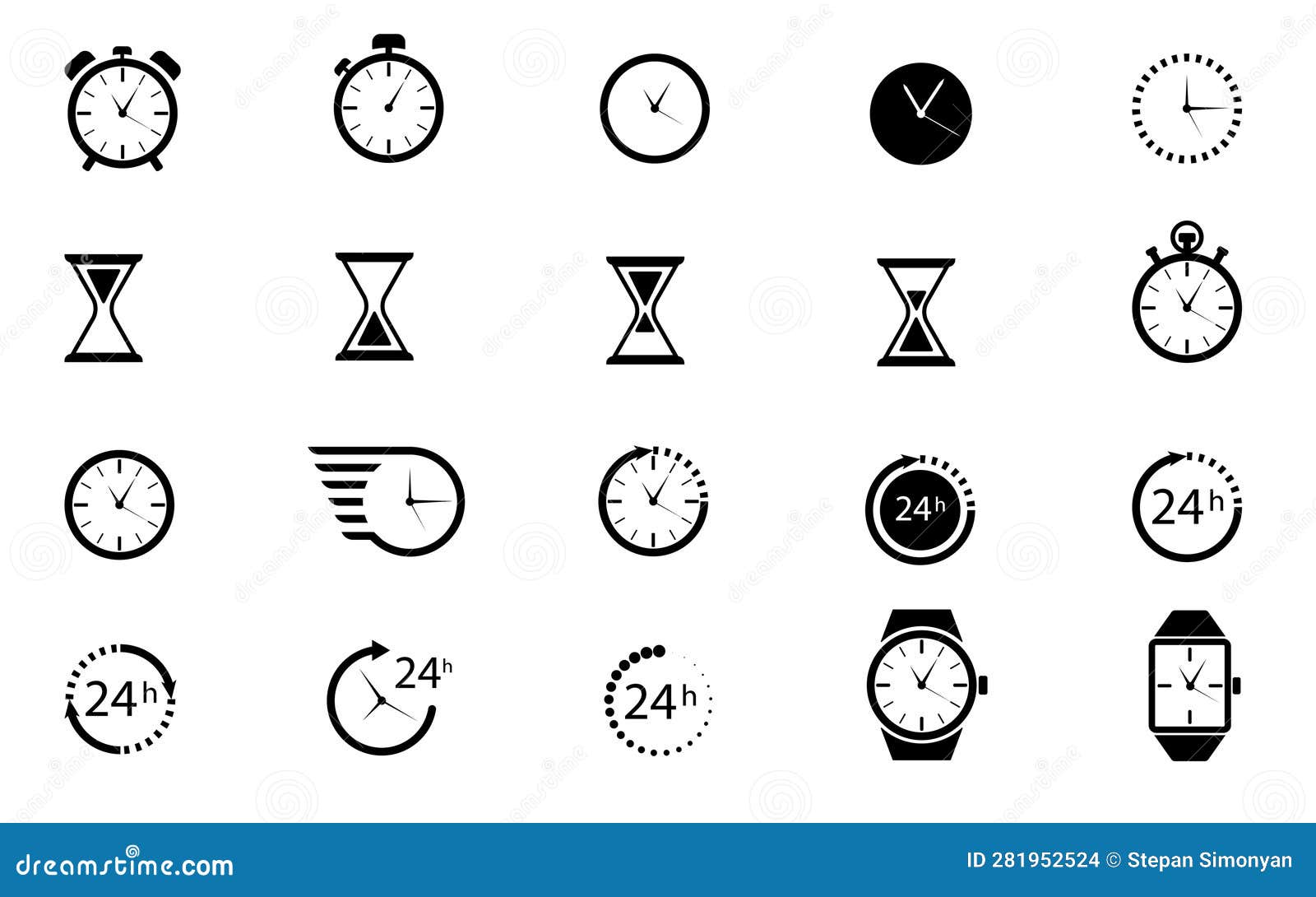 Vector Black Time, Clock Icon Isolated on White. Stock Vector ...