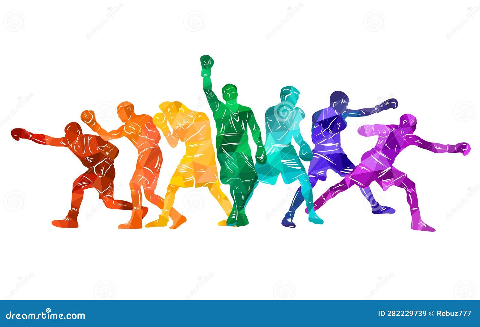 Colorful Vector Boxing Illustration. Bright Silhouettes of Boxers Men ...