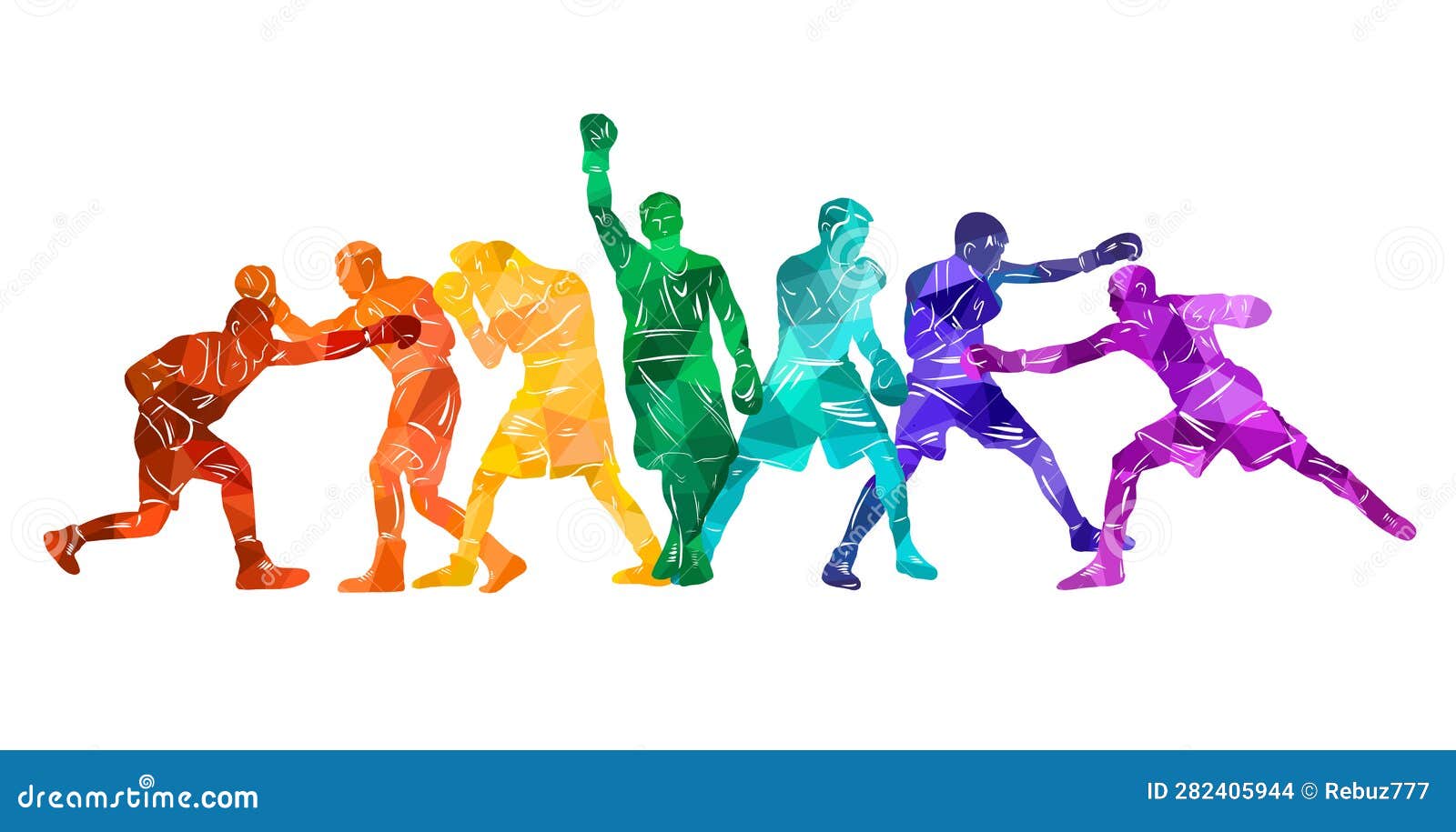 Colorful Vector Boxing Illustration. Bright Silhouettes of Boxers Men ...