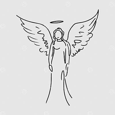 Drawing of Angel with Wing Line Art , Vector Eps and Jpg , Editable ...