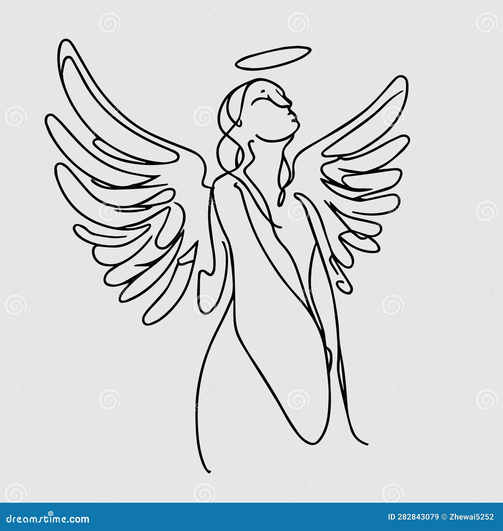 Drawing of Angel with Wing Line Art , Vector Eps and Jpg , Editable ...