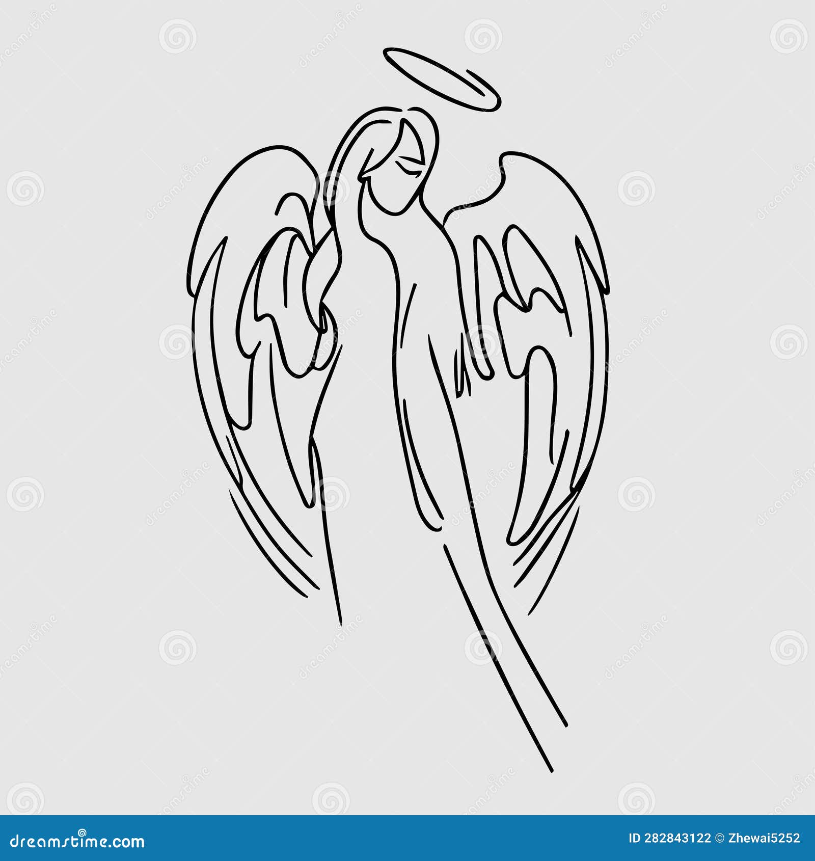 Drawing of Angel with Wing Line Art , Vector Eps and Jpg , Editable ...