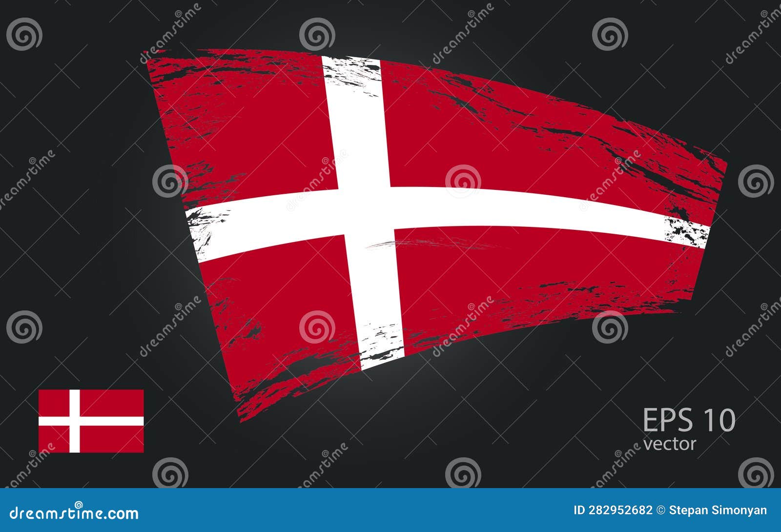 Vector Flag of Demark, Illustration. Brush Paint Stroke Trail View ...