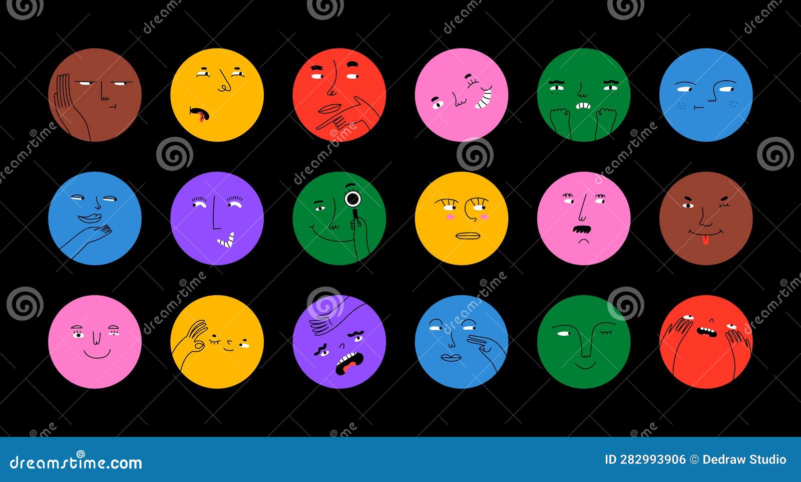 Diverse People Face Doing Funny Mood Expression Stock Vector ...
