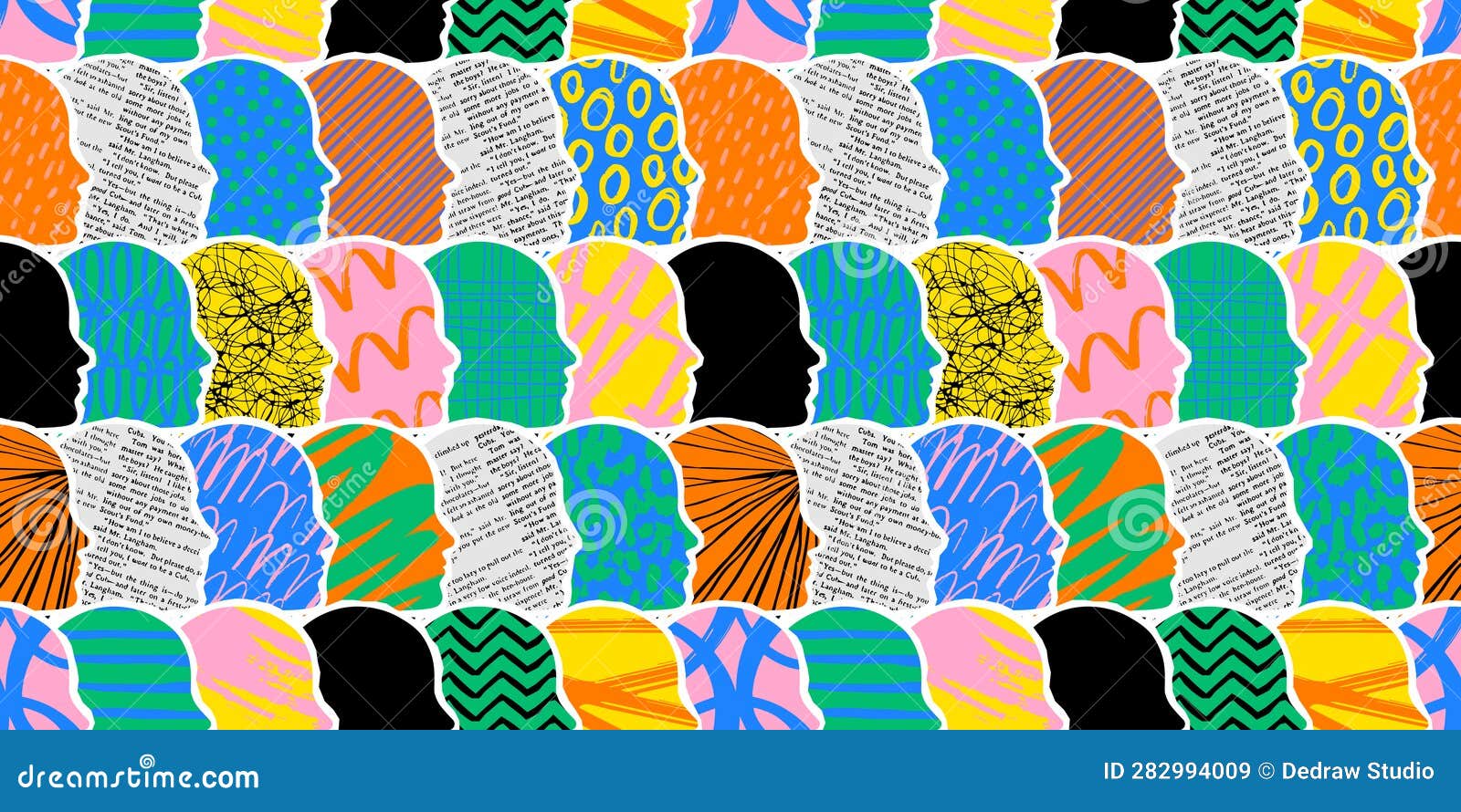 Colorful Diverse People Crowd Abstract Art Seamless Pattern Stock ...