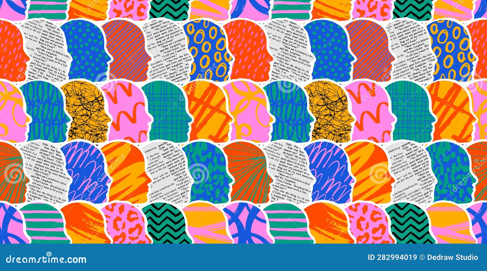 Colorful Diverse People Crowd Abstract Art Seamless Pattern Stock ...
