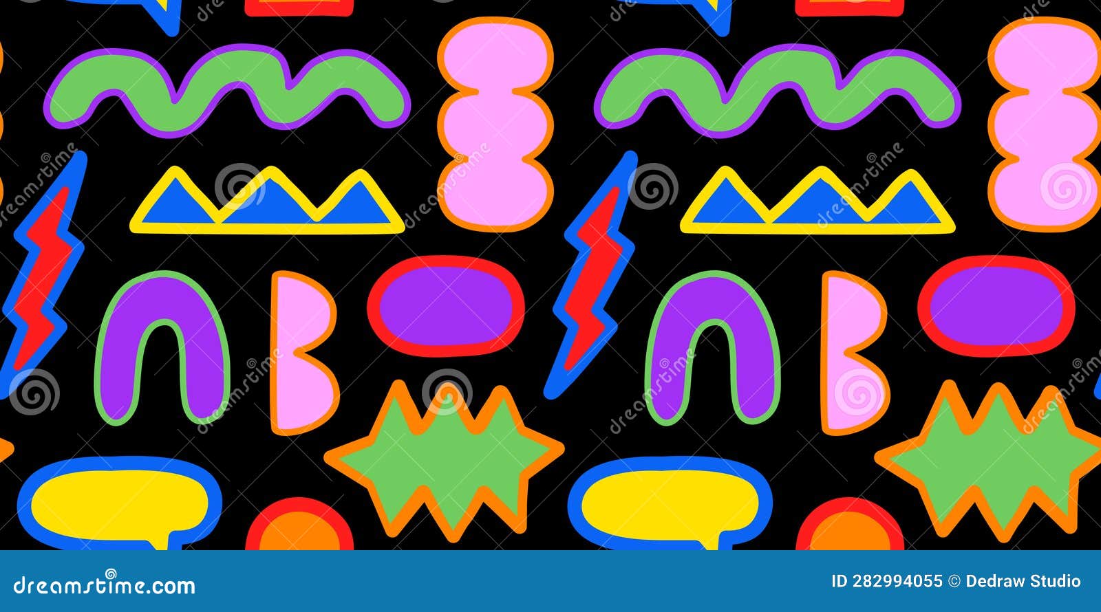 Fun Colorful Geometric Shape Doodle Seamless Pattern Stock Vector ...
