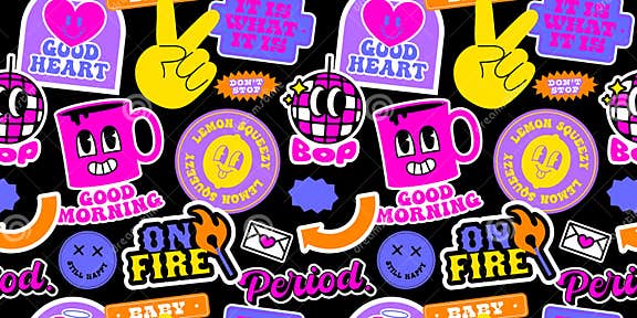 Vintage Cartoon Sticker Label Seamless Pattern Stock Vector ...