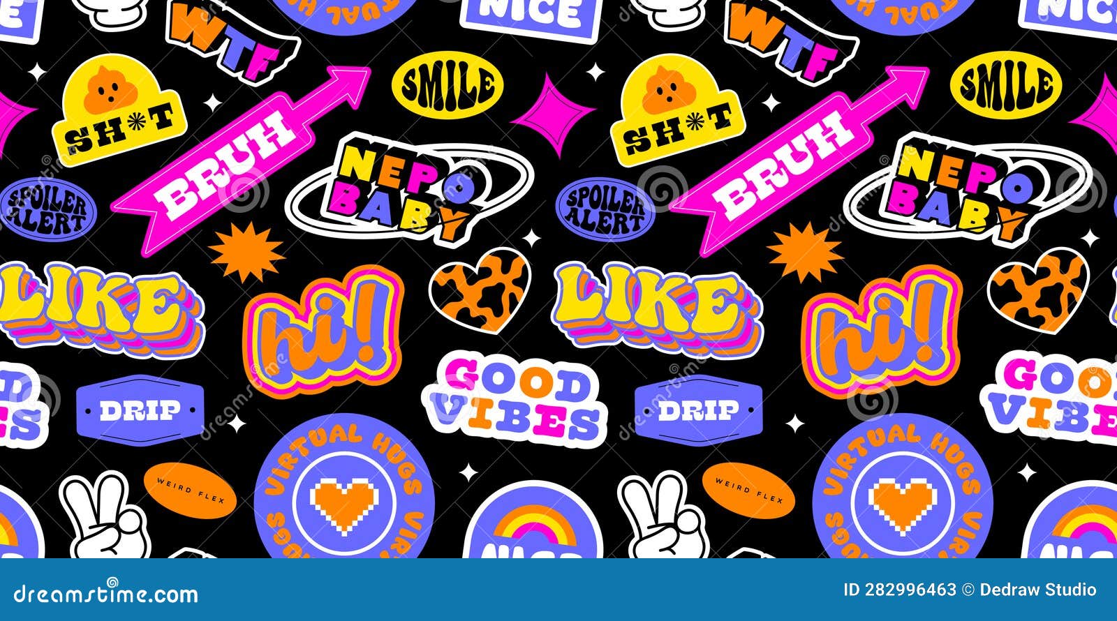 Vintage Cartoon Sticker Label Seamless Pattern Stock Vector ...