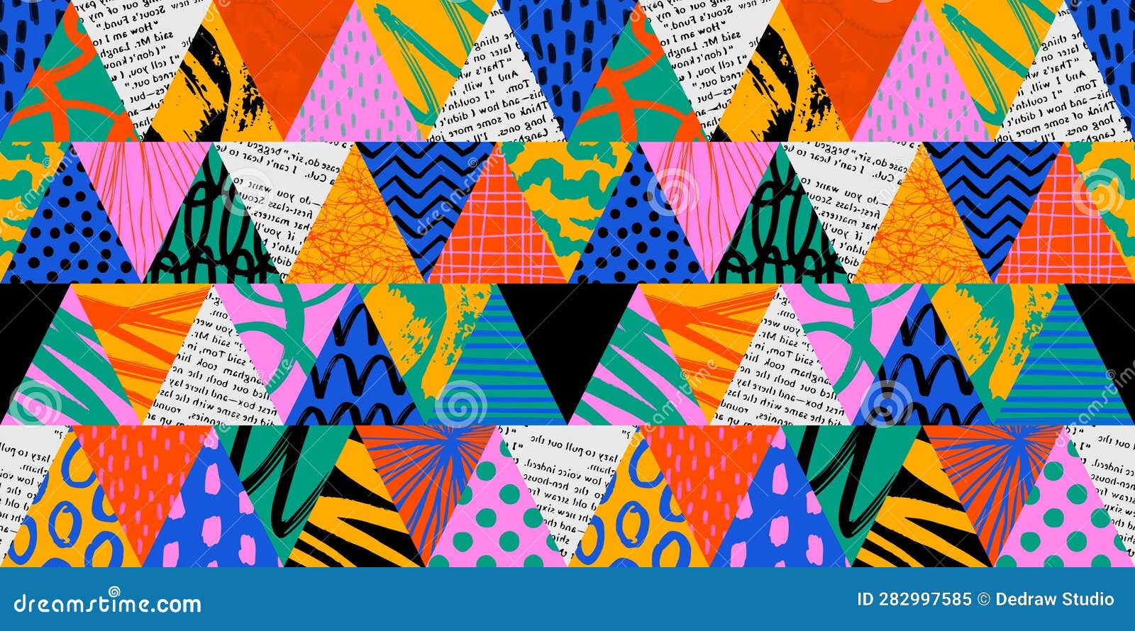 Colorful Triangle Seamless Pattern with Collage Art Stock Vector ...
