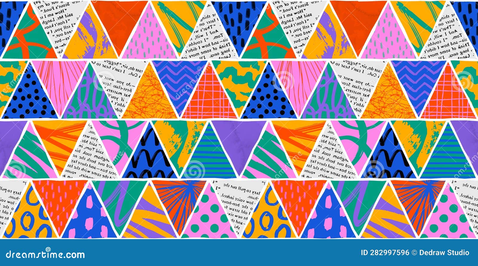 Colorful Triangle Seamless Pattern with Collage Art Stock Vector ...