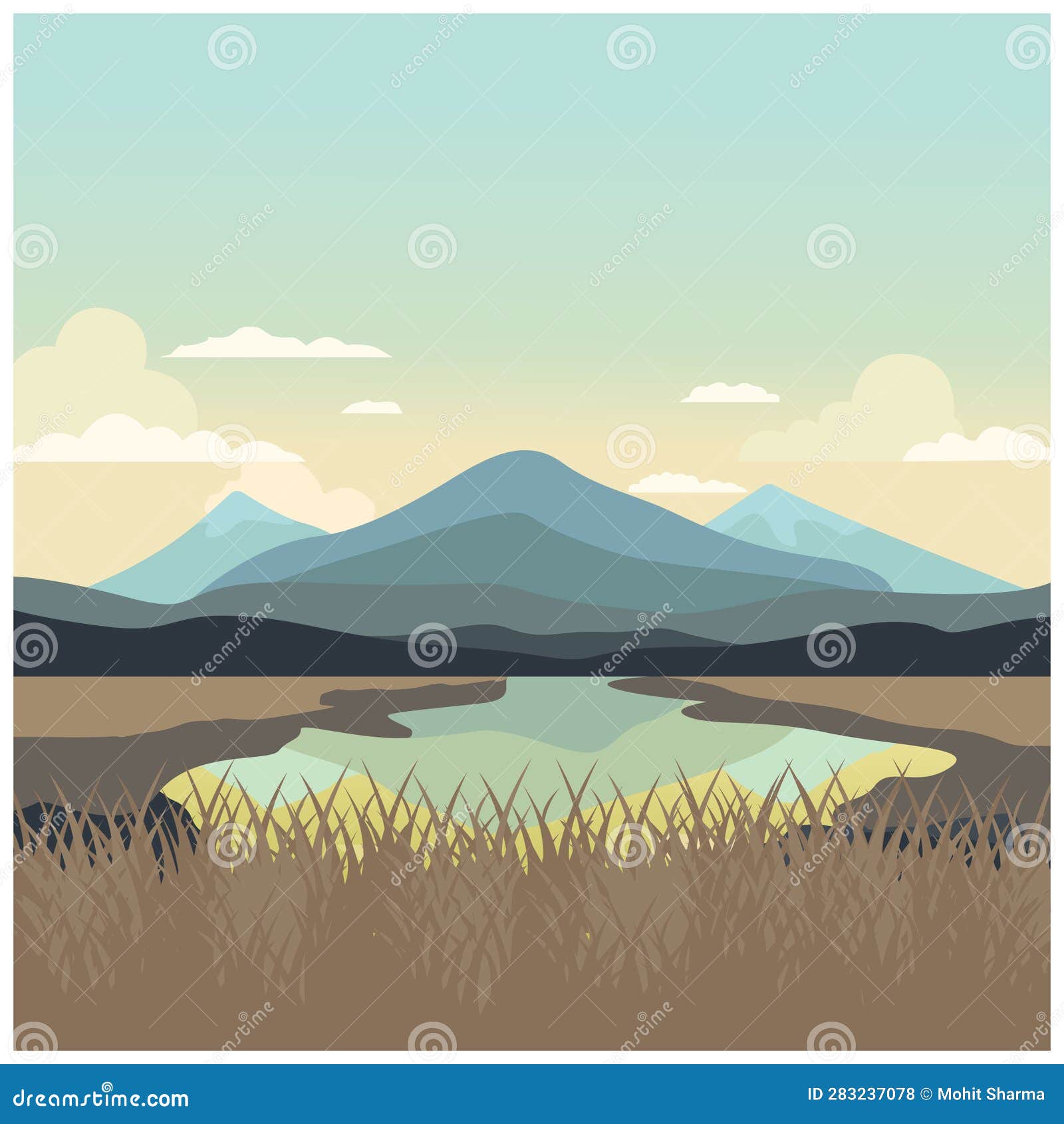 Vector Illustration Artwork Landscape of Mountains on a Cloudy Day ...