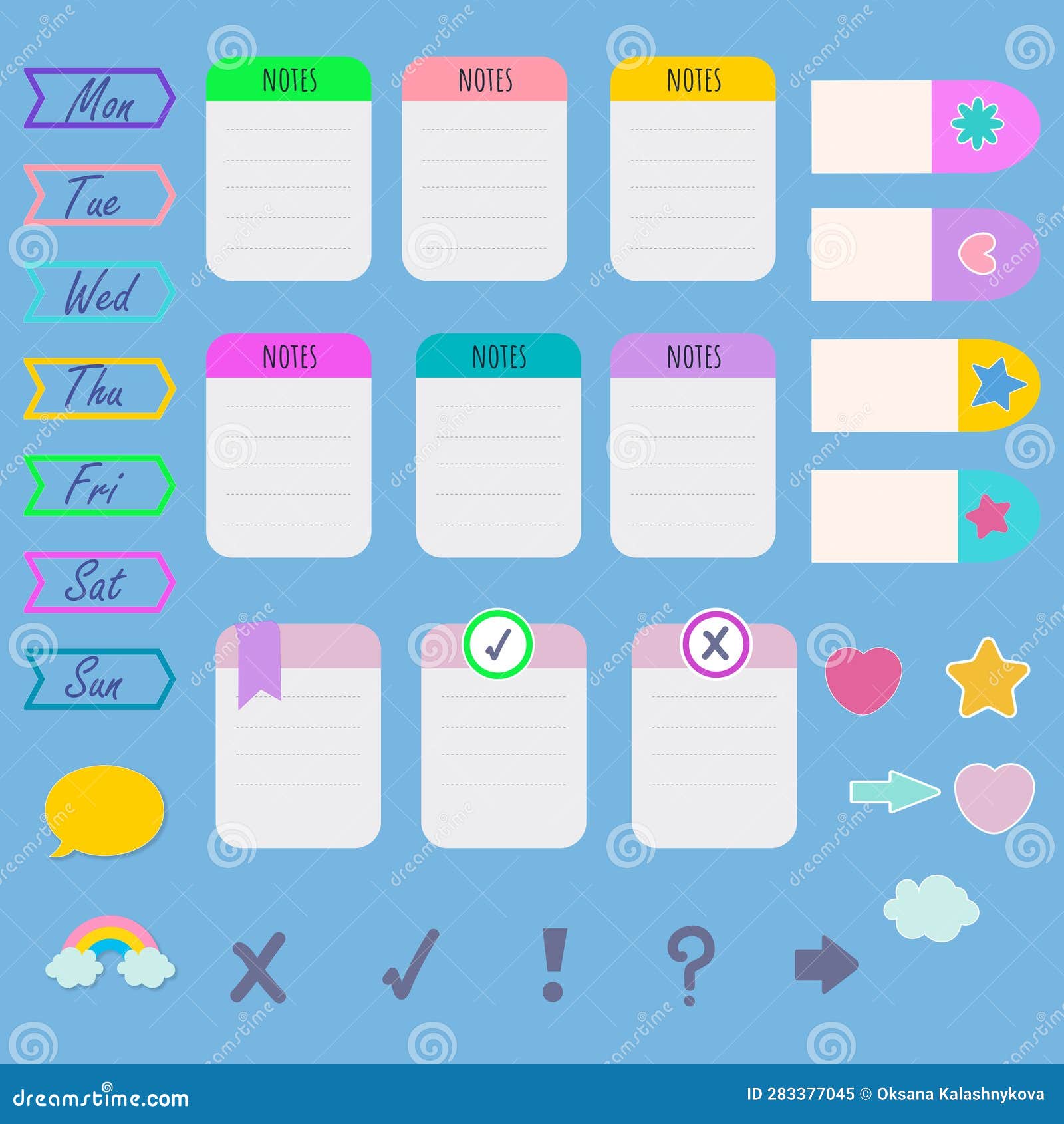 Cute Paper Notes in Sweet Color Set. Printable Planner Stickers Stock ...