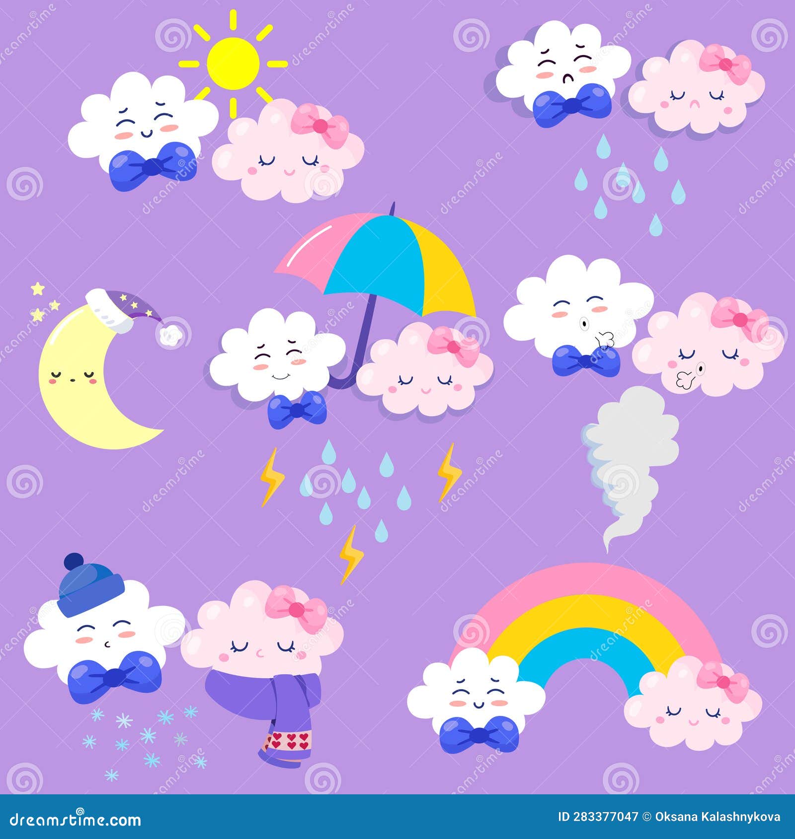 A Set of Cute Cartoon Weather Forecaster Characters with Funny Faces ...