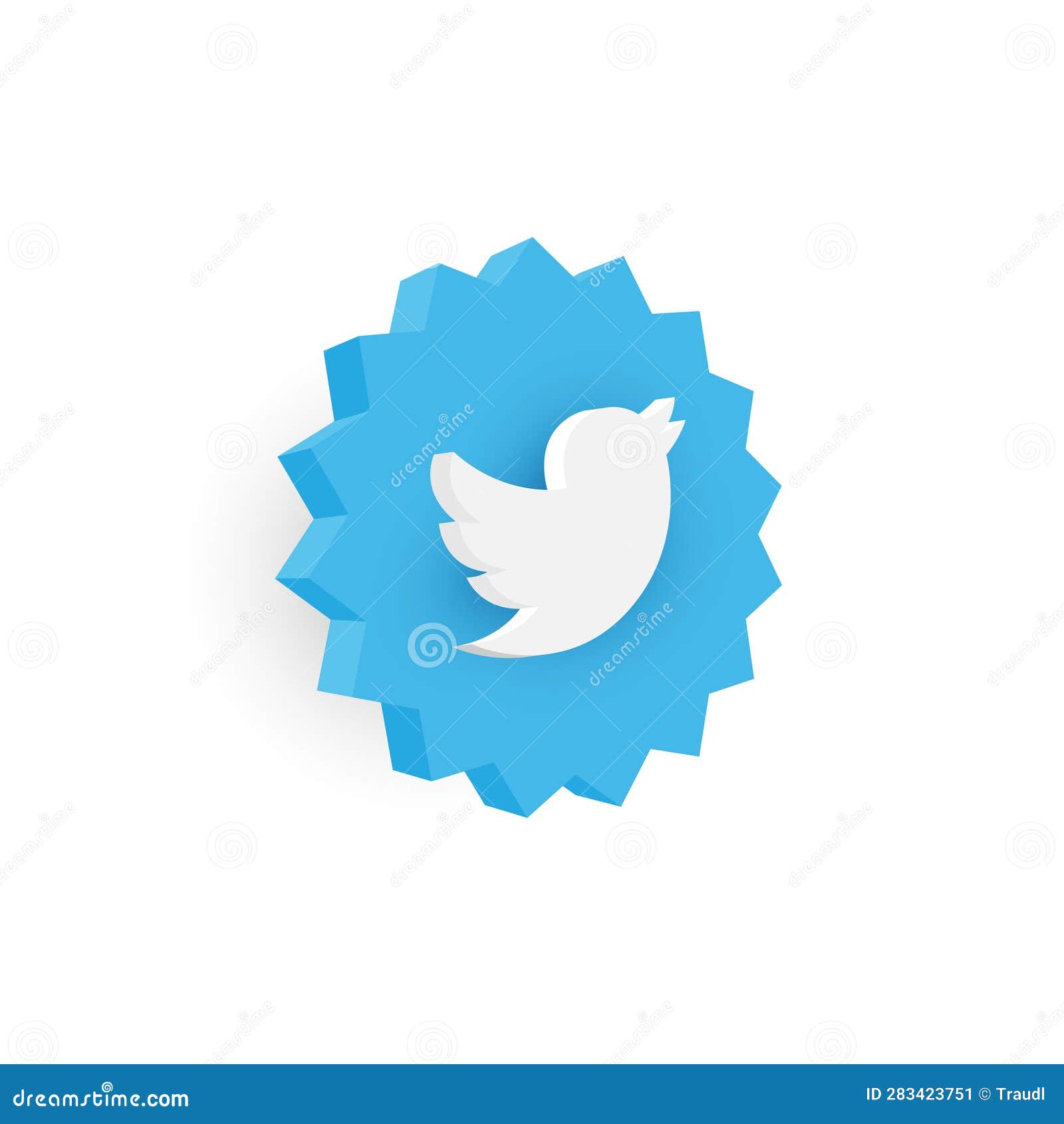 Twitter Bird Logotype on the Blue Chip for Verified Users. 3D Vector ...