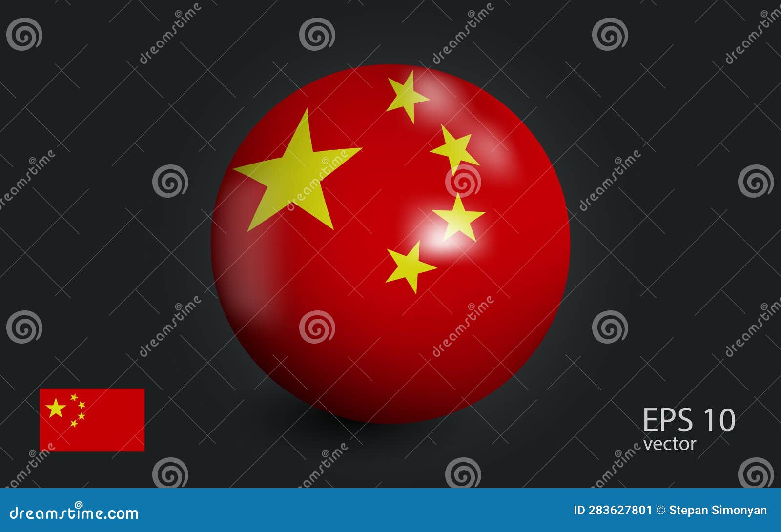 Realistic Ball with Flag of China. Sphere with a Reflection of the ...