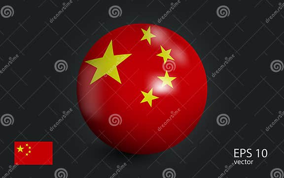 Realistic Ball with Flag of China. Sphere with a Reflection of the ...