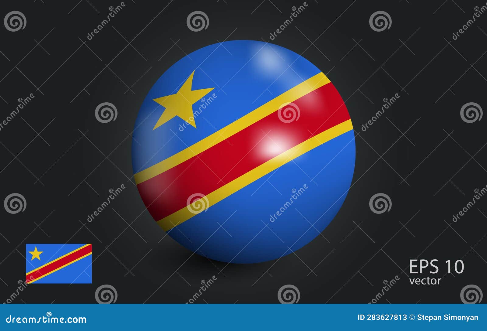 Web Realistic Ball with Flag of DR Congo. Sphere with a Reflection of ...