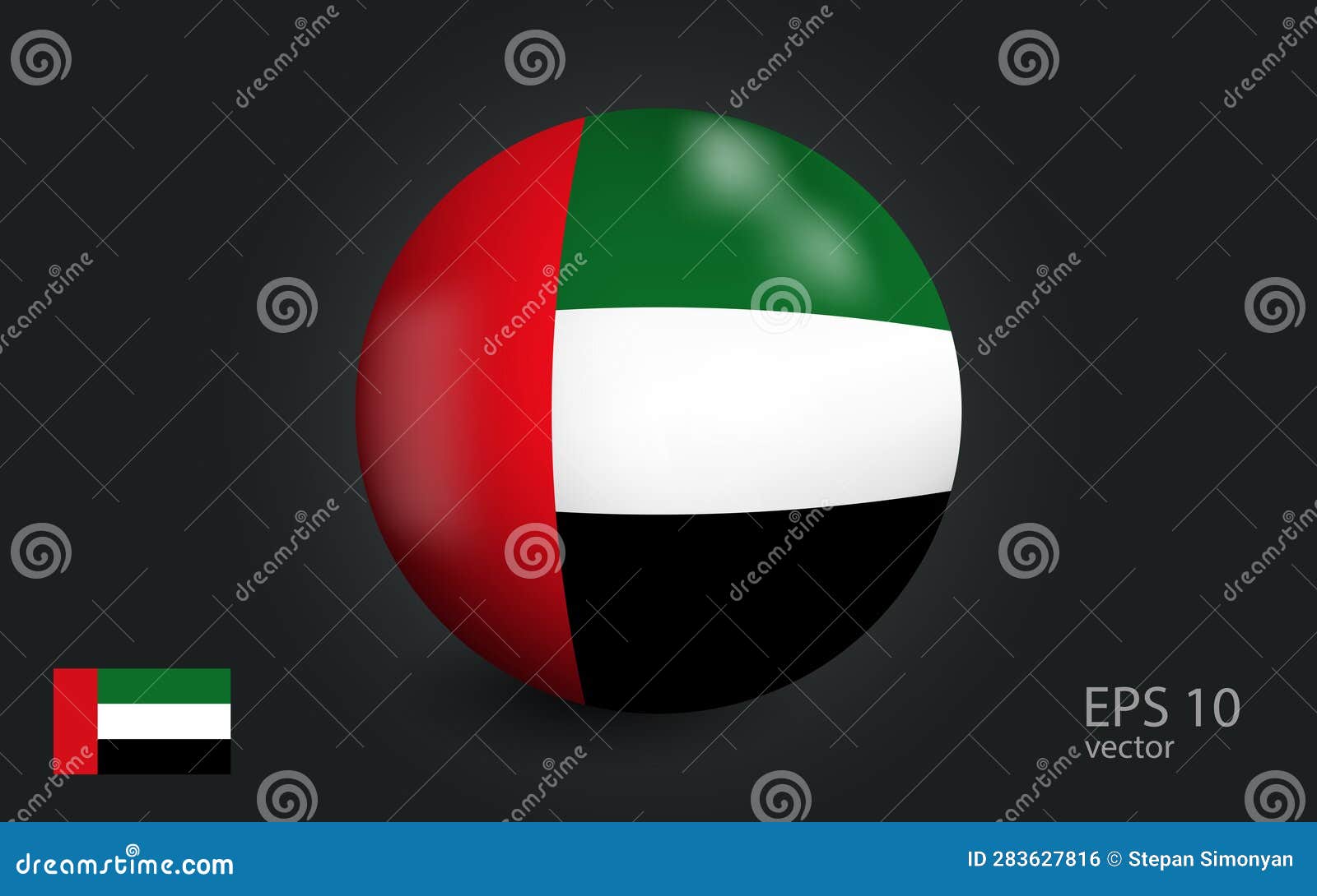 Web Realistic Ball with UAE. Sphere with a Reflection of the Incident ...