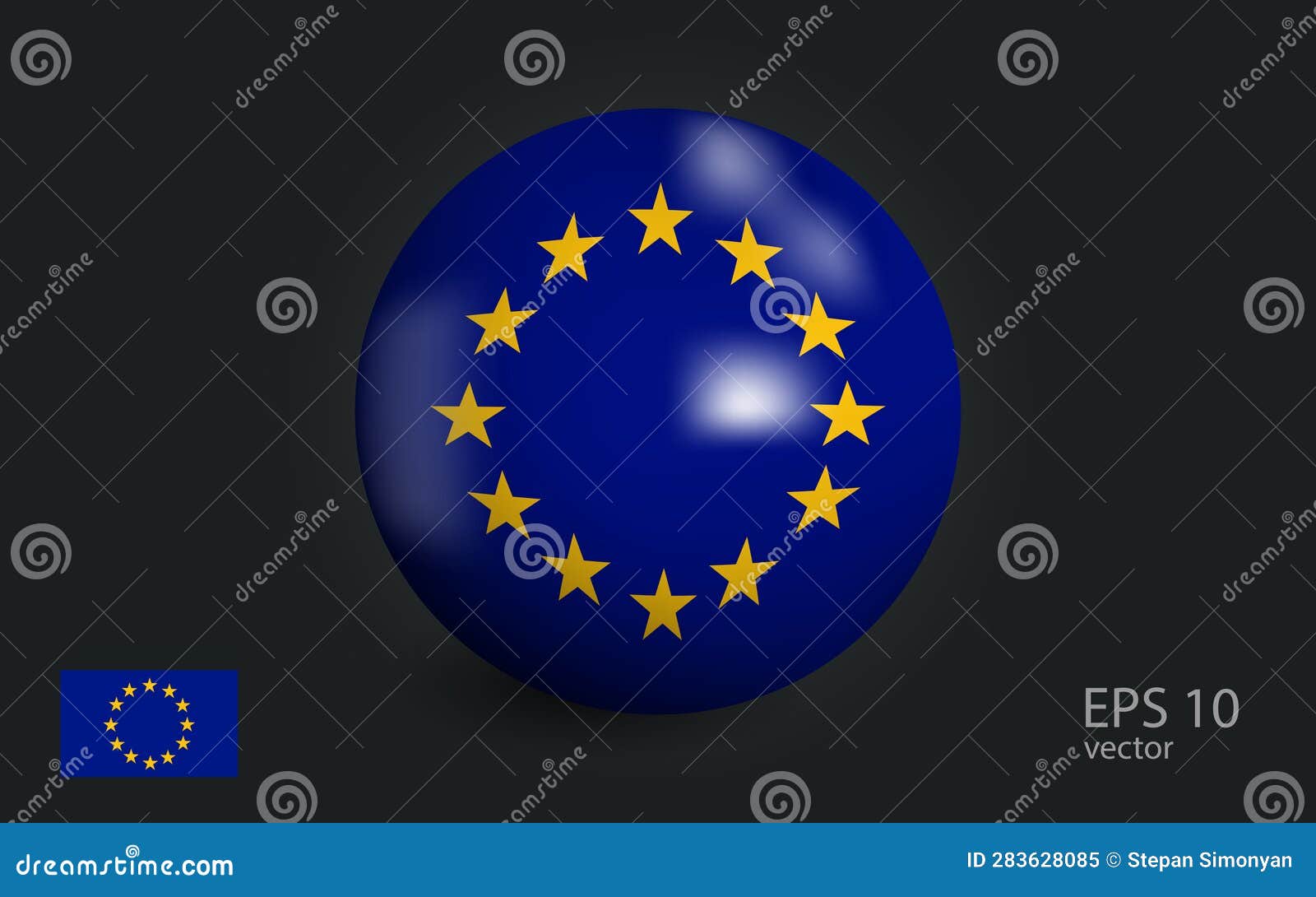 Web Realistic Ball with Flag of European Union. Sphere with a ...