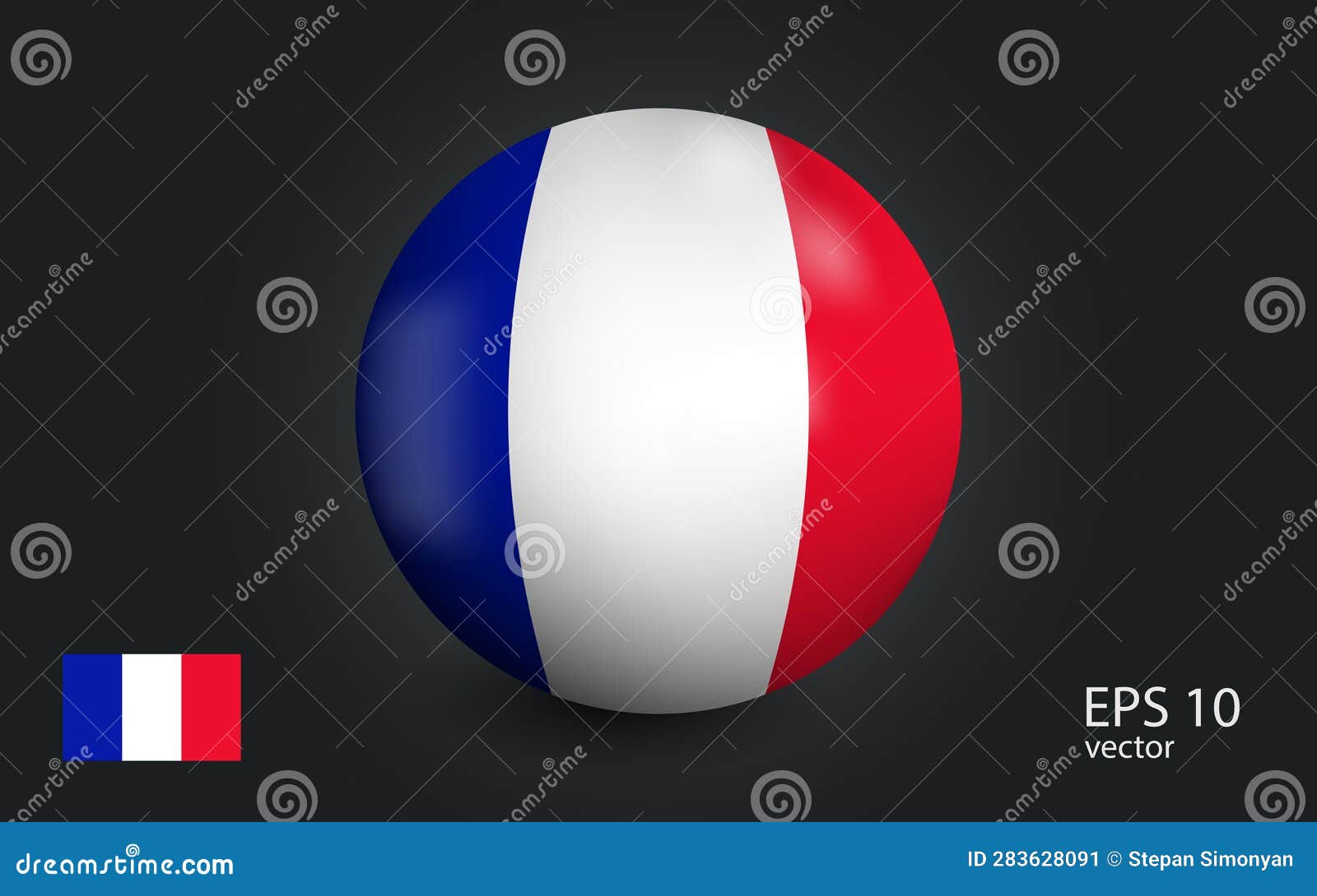 Web Realistic Ball with Flag of France. Sphere with a Reflection of the ...