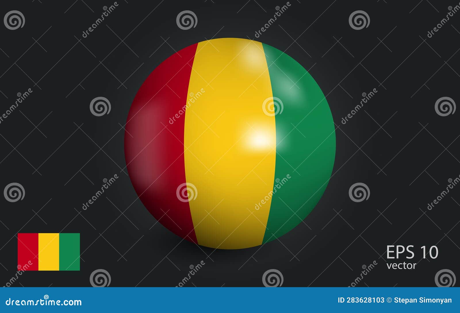Web Realistic Ball with Flag of Guinea. Sphere with a Reflection of the ...