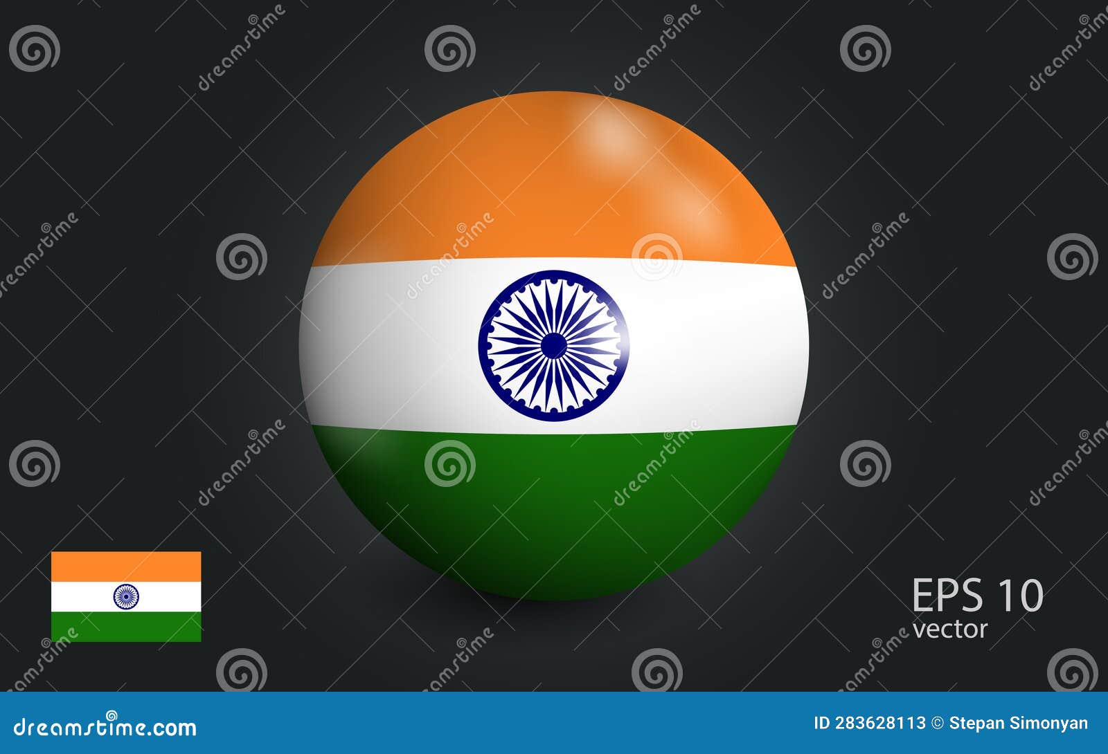 Web Realistic Ball with Flag of India. Sphere with a Reflection of the ...