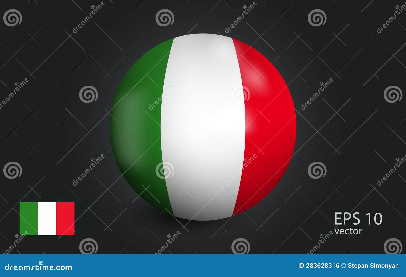 Web Realistic Ball with Flag of Italy. Sphere with a Reflection of the ...