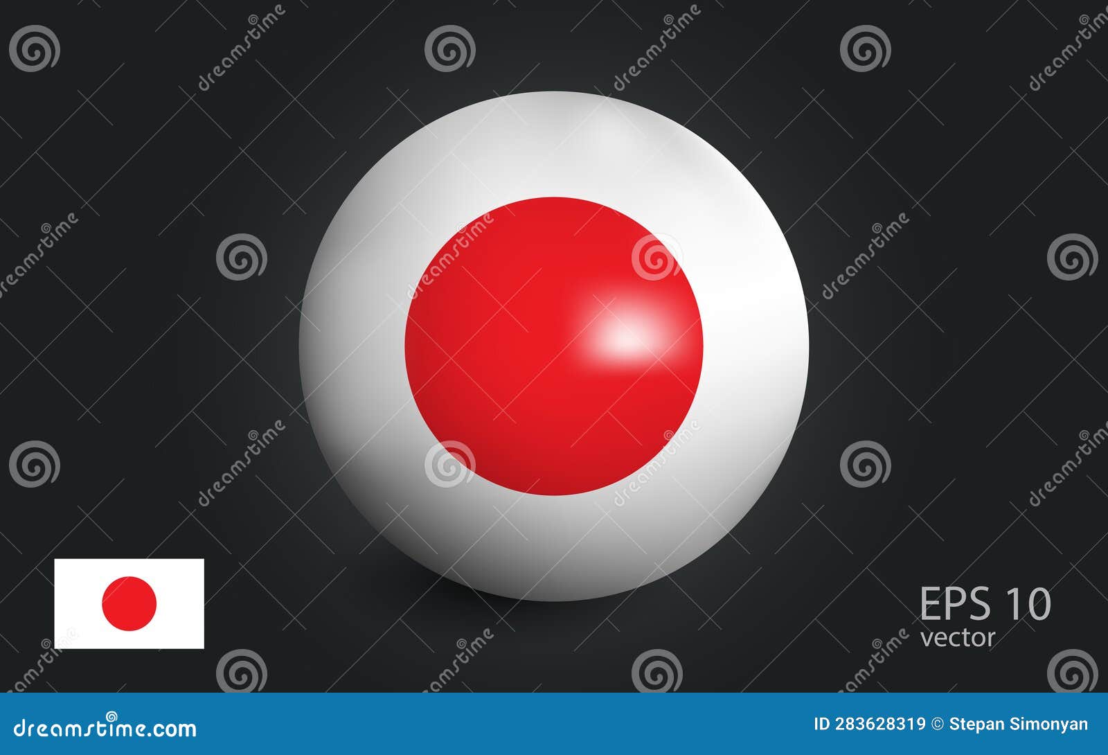 Web Realistic Ball with Flag of Japan. Sphere with a Reflection of the ...