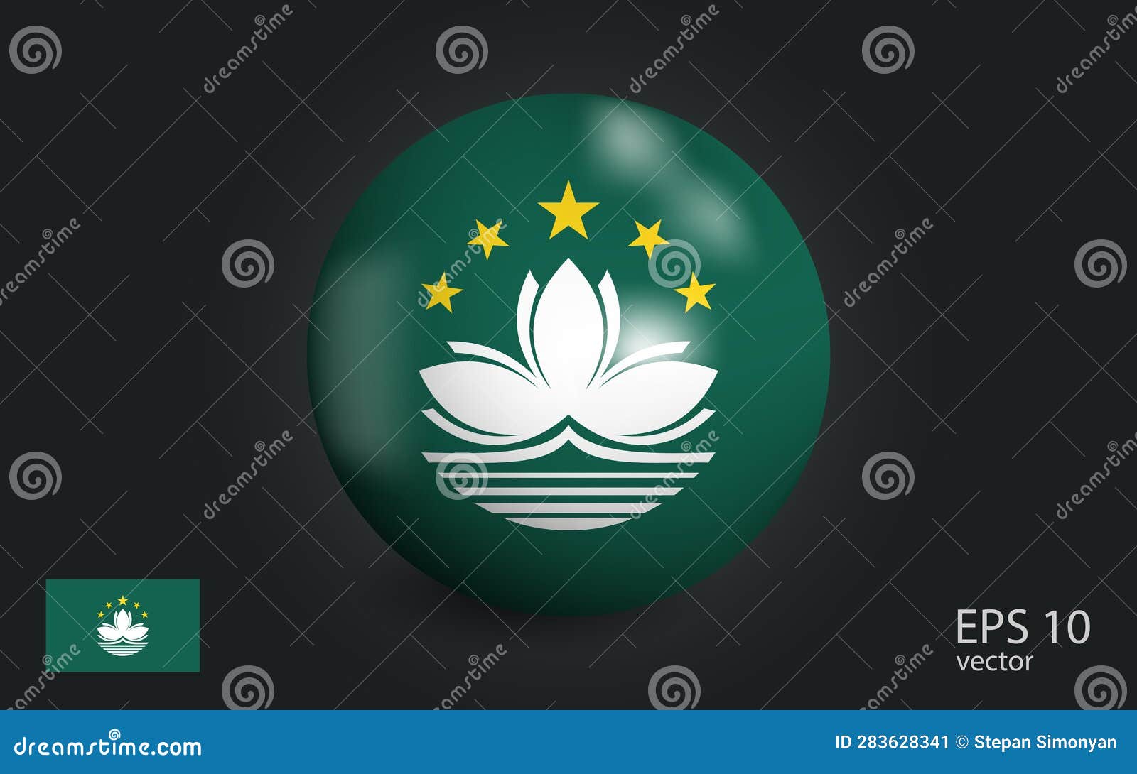 Web Realistic Ball with Flag of Macau. Sphere with a Reflection of the ...