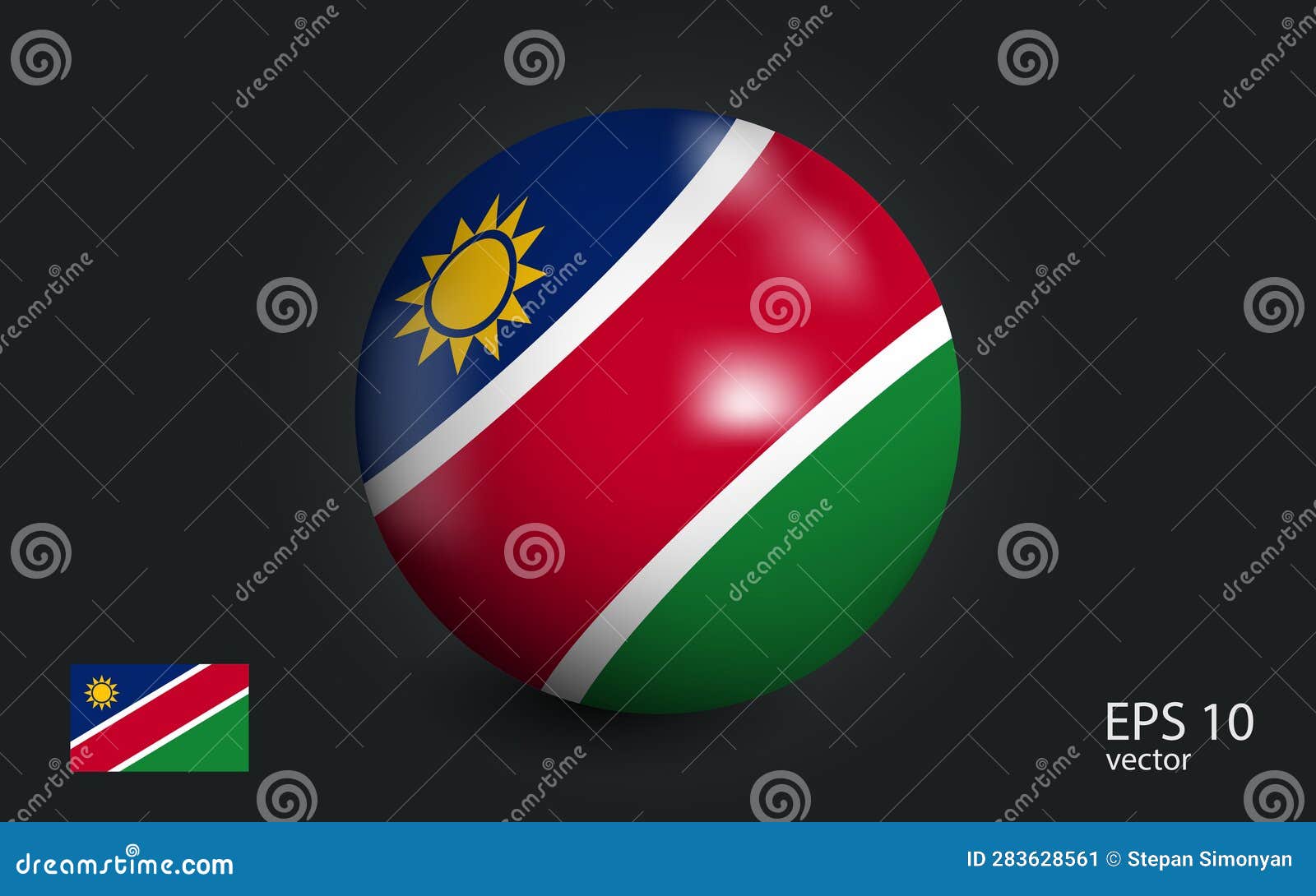 Web Realistic Ball with Flag of Namibia. Sphere with a Reflection of ...