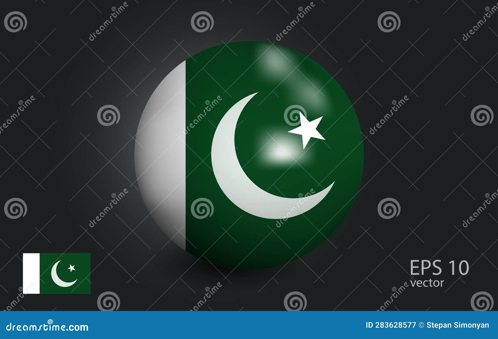 Web Realistic Ball with Flag of Pakistan. Sphere with a Reflection of ...