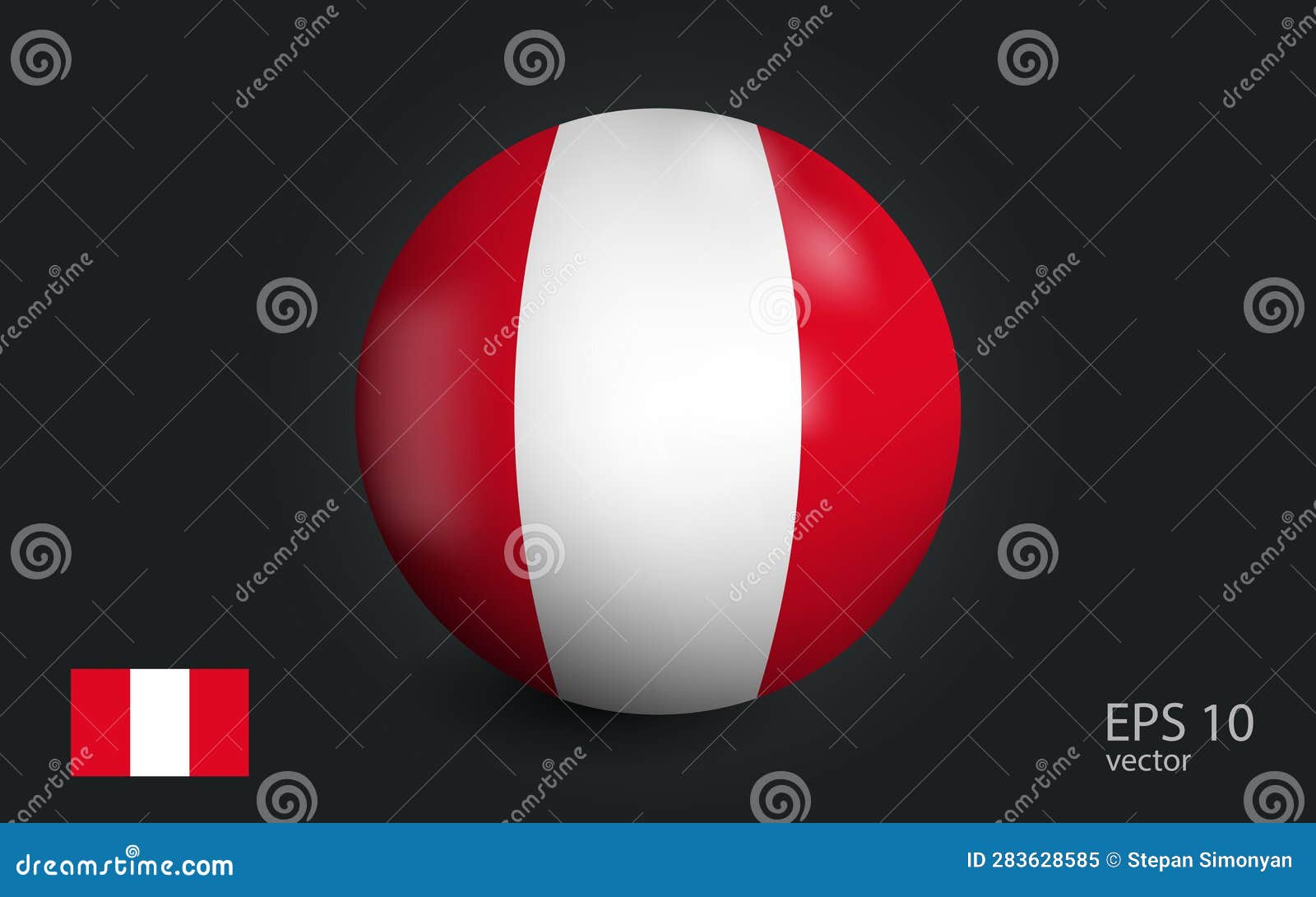 Web Realistic Ball with Flag of Peru. Sphere with a Reflection of the ...