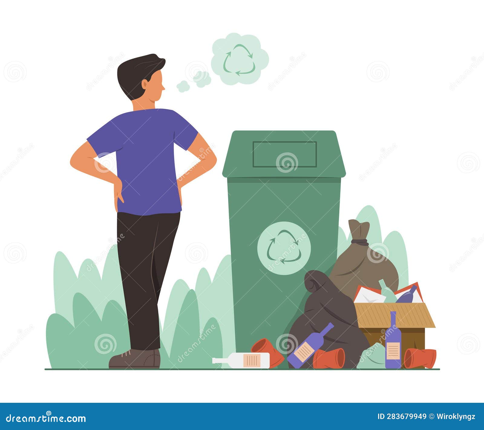 Man Looking Heap of Garbage and Thinking of Recycle Stock Vector ...