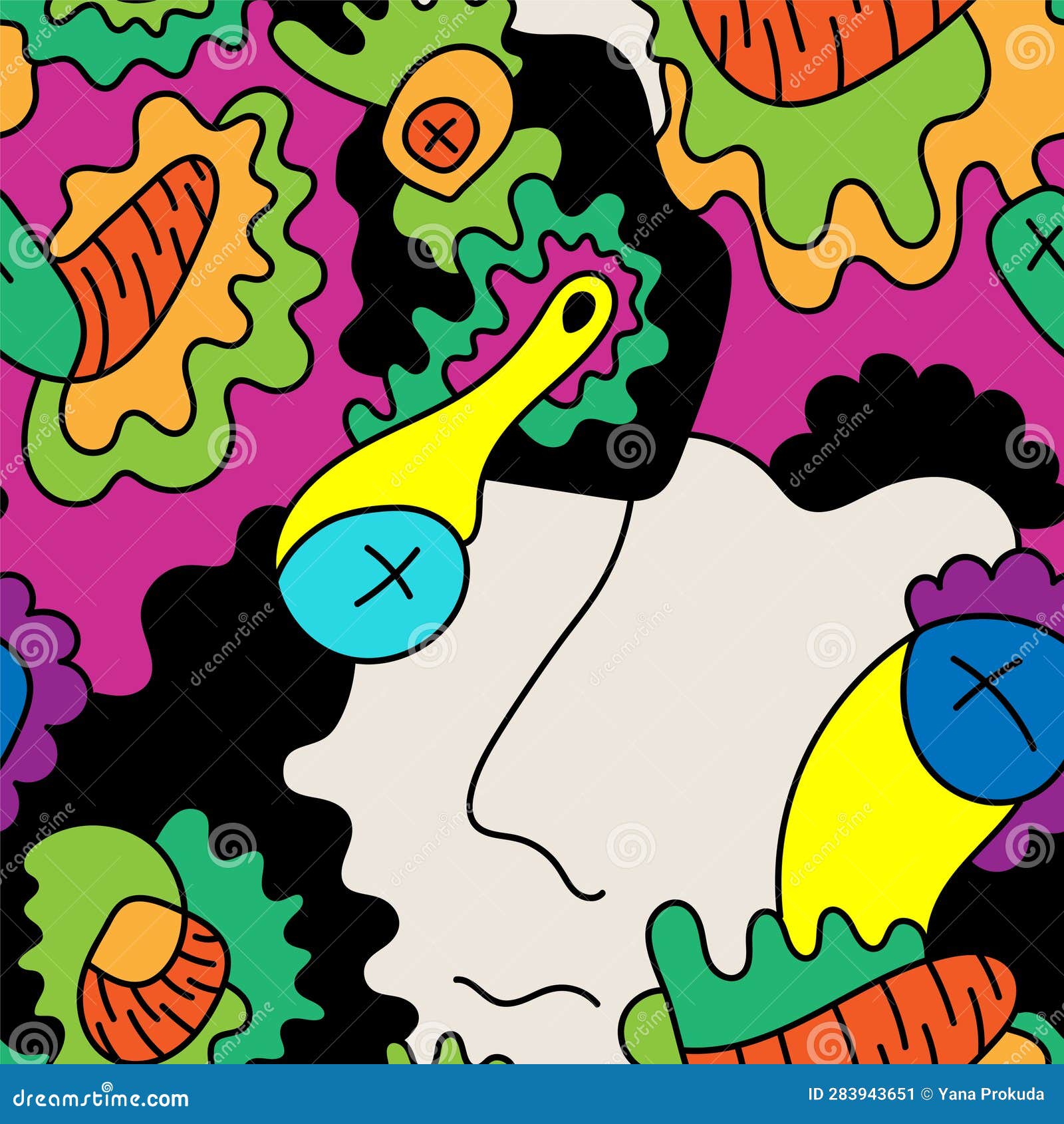 Abstract Seamless Surreal Pattern with Hand Drawn Abstract Faces Stock ...