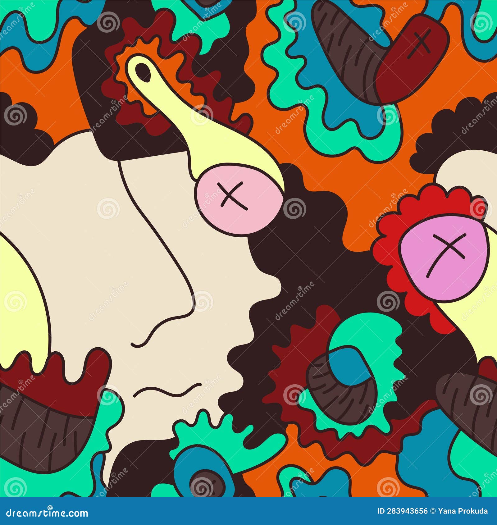 Abstract Seamless Surreal Pattern with Hand Drawn Abstract Faces Stock ...