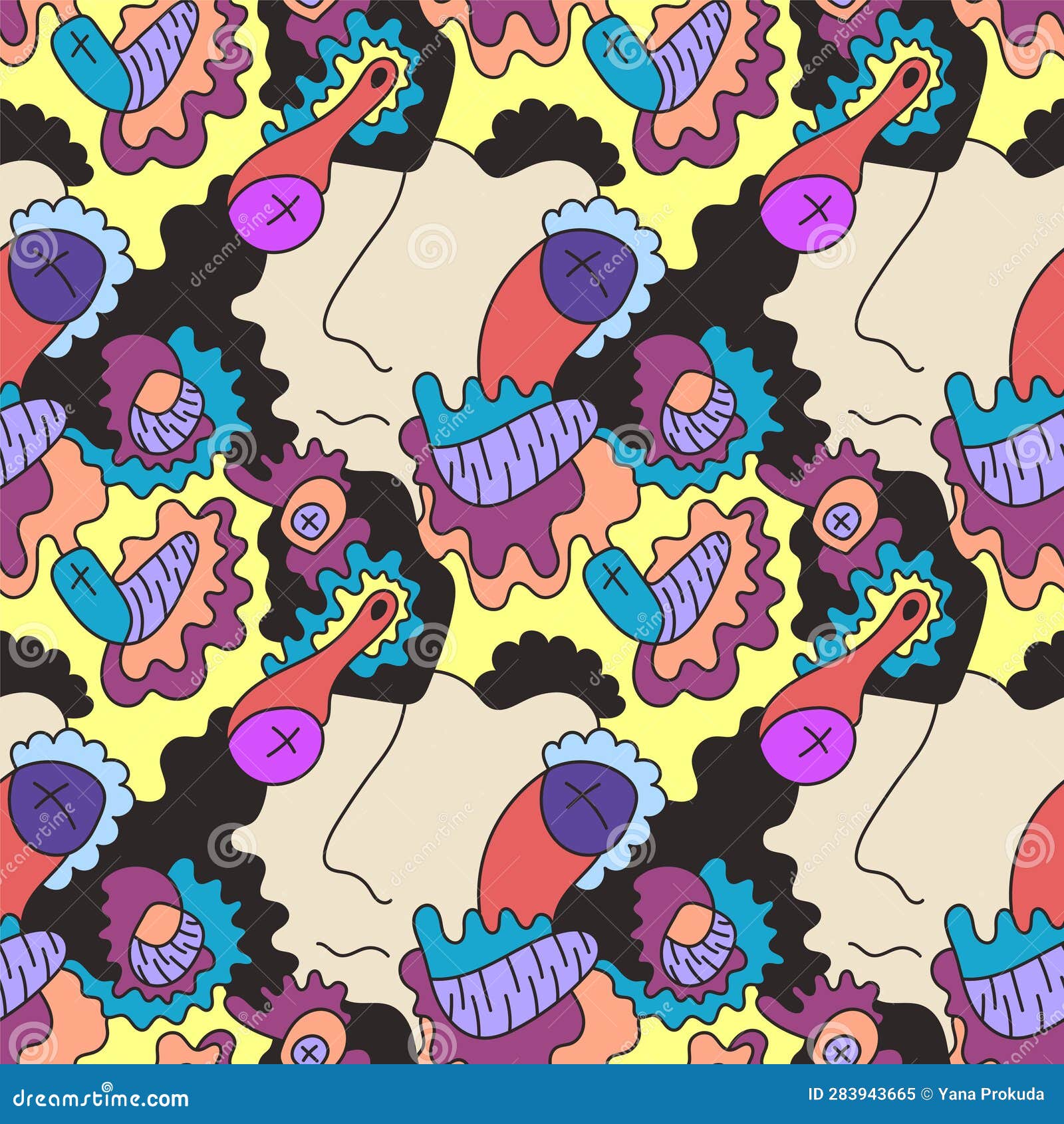 Abstract Seamless Surreal Pattern with Hand Drawn Abstract Faces Stock ...