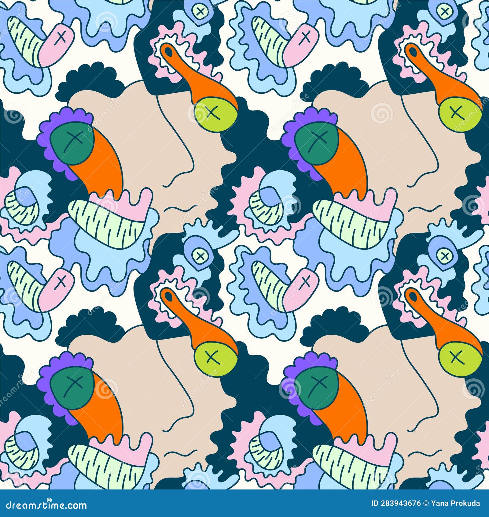 Abstract Seamless Surreal Pattern with Hand Drawn Abstract Faces Stock ...