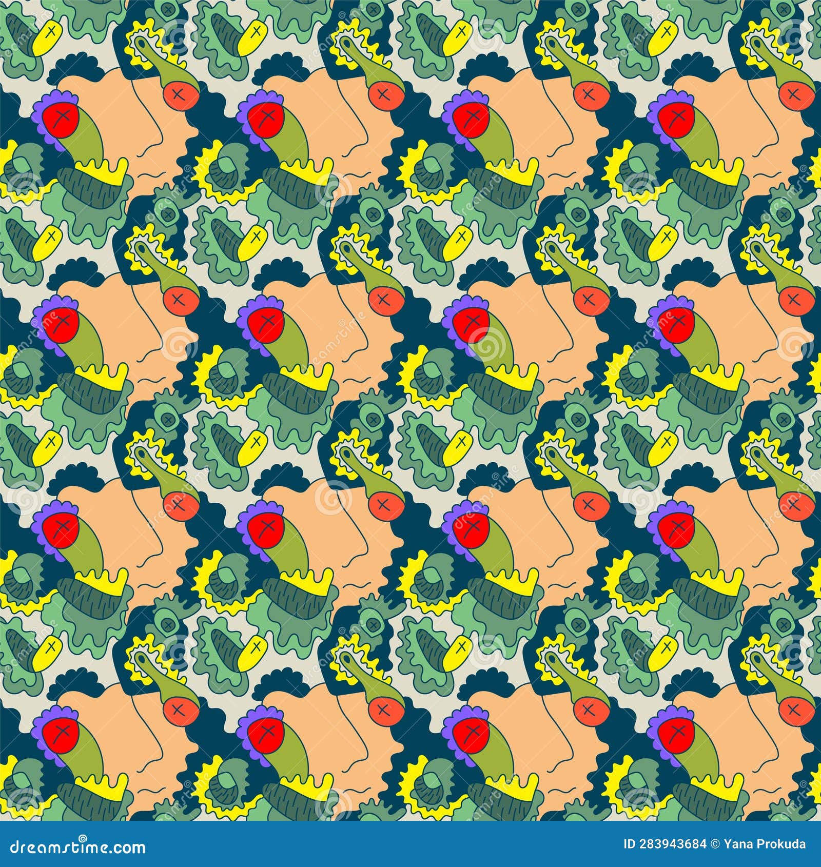 Abstract Seamless Surreal Pattern with Hand Drawn Abstract Faces Stock ...