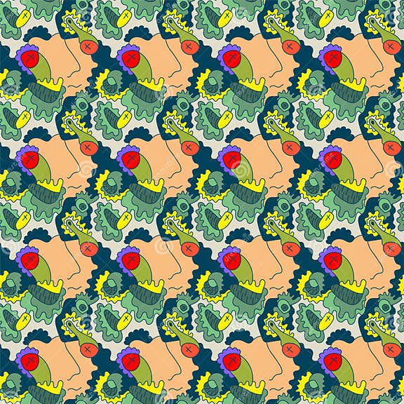 Abstract Seamless Surreal Pattern with Hand Drawn Abstract Faces Stock ...