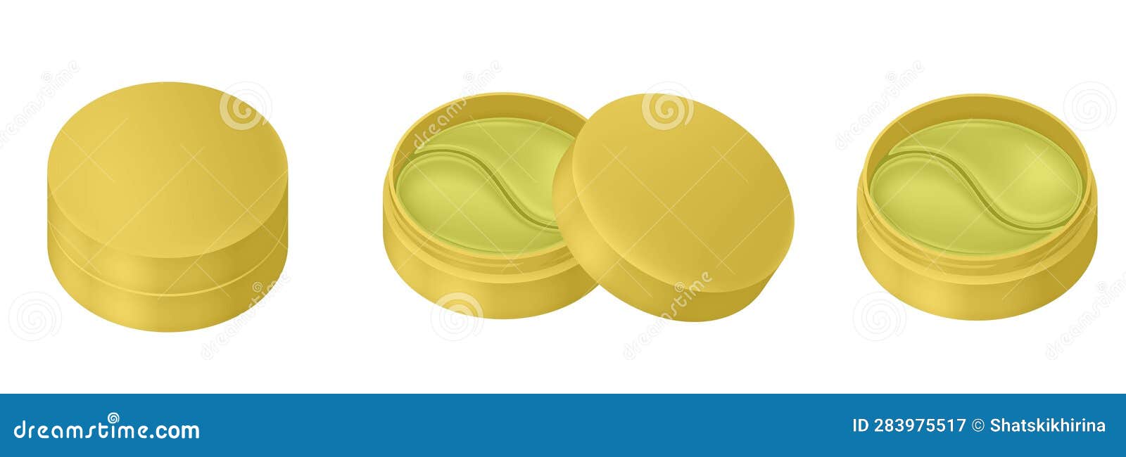 Realistic Eye Patches in Cosmetics Jar. Gold and Yellow Gel Patches ...
